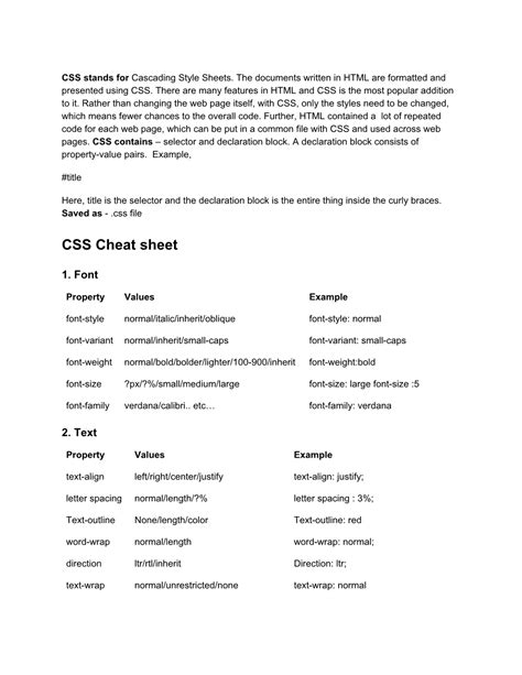 Css Cheat Sheet Docslib