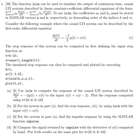 Solved 1 30 The Function Lsim Can Be Used To Simulate The