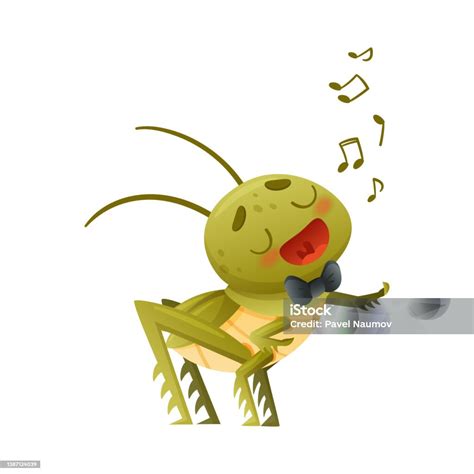 검은 나비 넥타이 노래 노래귀여운 녹색 메뚜기 재미있는 아기 곤충 마스코트 만화 캐릭터 벡터 일러스트레이션 곤충에 대한 스톡 벡터 아트 및 기타 이미지 Istock