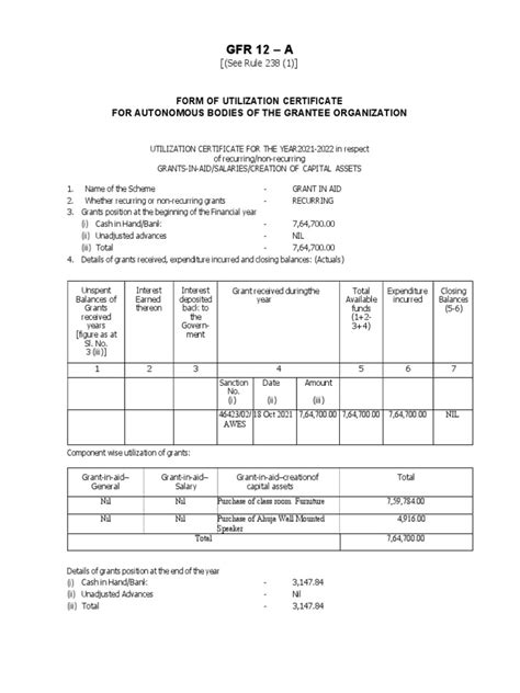 Utilization Certificate Pdf Audit Internal Control