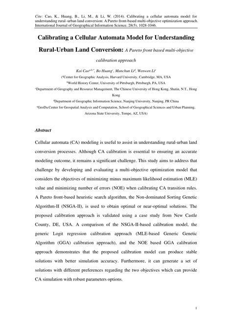 Pdf Calibrating A Cellular Automata Model For Understanding Ruralurban Land Conversion A