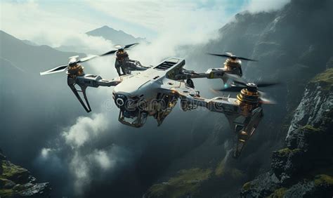 Advanced Drone Flying With Camera Generative Ai Stock Illustration