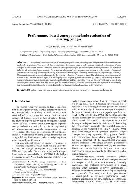 Pdf Performance Based Concept On Seismic Evaluation Of Existing Bridges