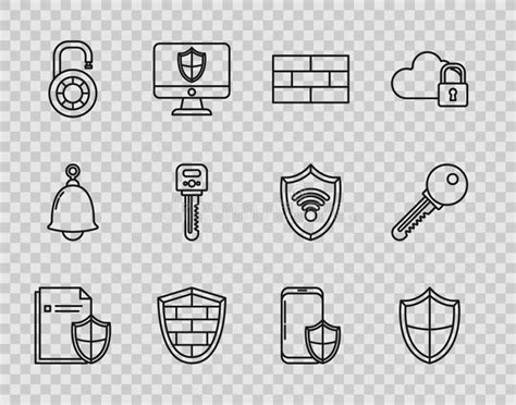 Set Line Document Protection Concept Shield Bricks With Cyber