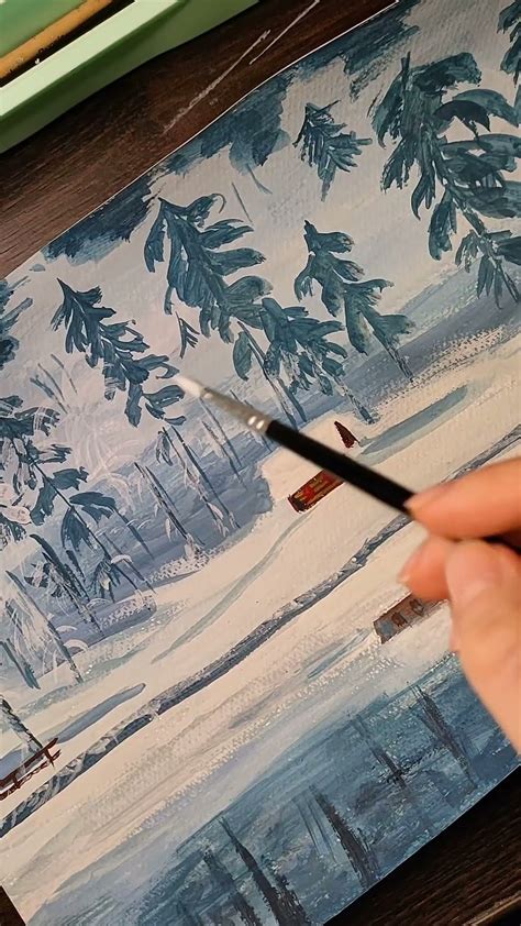 зимний пейзаж гуашью Himi арт пейзаж гуашью зима рисунки творчествосвоимируками Youtube