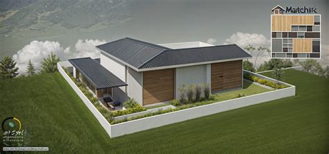 Exterior Shot Render A Modern House On A Rectangular Plot The House Has