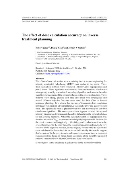 Pdf The Effect Of Dose Calculation Accuracy On Inverse Treatment Planning