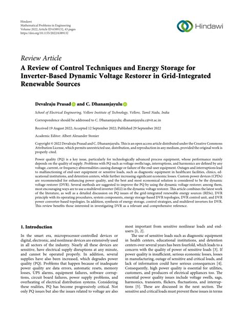 PDF A Review Of Control Techniques And Energy Storage For Inverter Based Dynamic Voltage
