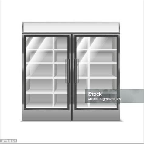 현실적인 상세한 3d 회색 슈퍼마켓 냉동 고 벡터 냉장 박스에 대한 스톡 벡터 아트 및 기타 이미지 냉장 박스 냉장고 문 Istock