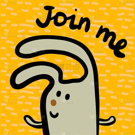 加入我手绘插图与可爱的兔子在卡通风格