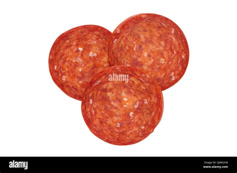 Pepperoni Slices Isolated On White With Path Shot From Above Cut Out