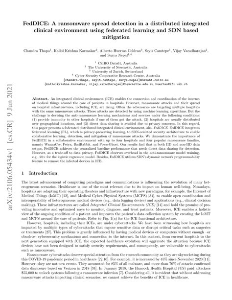 Pdf Feddice A Ransomware Spread Detection In A Distributed
