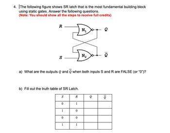 Answered 4 The Following Figure Shows SR Latch That Is The Most Fundamental Building Block