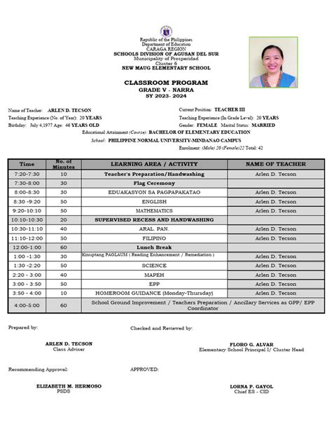 Class Program Sy 2023 2024 Catch Up Pdf Teachers Schools