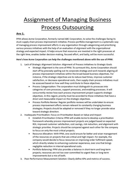 Assignment Of Managing Business Process Outsourcing Pdf Outsourcing