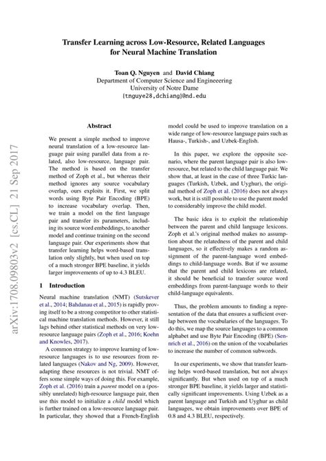 Transfer Learning Across Low Resource Related Languages For Neural Machine Translation Deepai