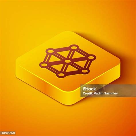 주황색 배경에 격리된 Isometric 라인 Gmo 아이콘입니다 유전자 변형 된 유기체 약어 Dna 음식 수정 노란색 사각형 버튼입니다 벡터 0명에 대한 스톡 벡터 아트 및