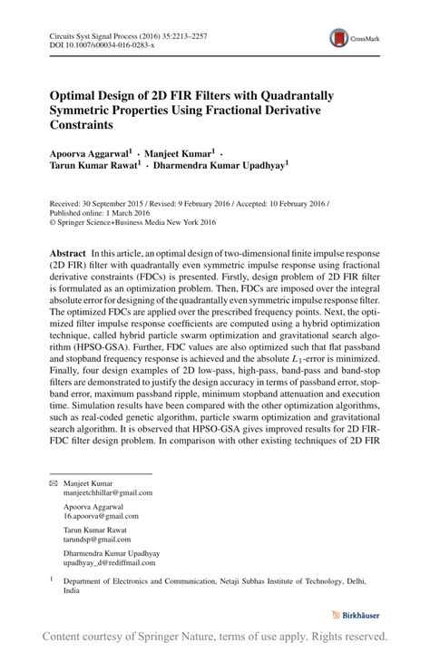 Optimal Design Of 2d Fir Filters With Quadrantally Symmetric Properties Using Fractional