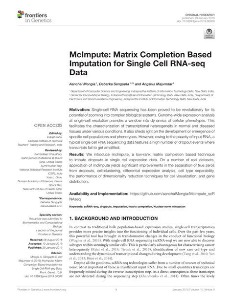 PDF McImpute Matrix Completion Based Imputation For Single Cell RNA Seq Data