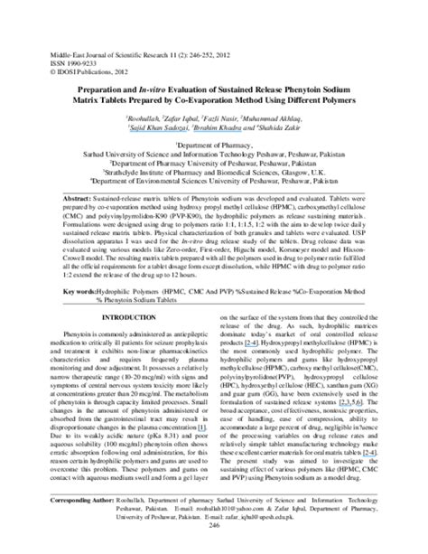 Pdf Preparation And In Vitro Evaluation Of Sustained Release Matrix Diclofenac Sodium Tablets