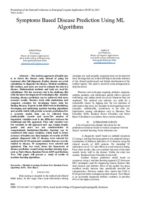 Pdf Symptoms Based Disease Prediction Using Ml Algorithms