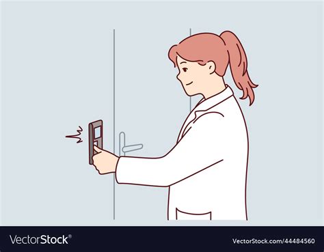 Woman In White Uniform Switch Control Panel Vector Image
