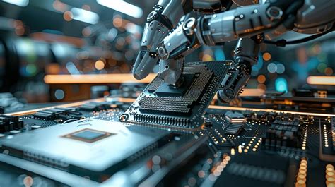 Robotic Arm Installing A Microchip On A Motherboard Premium Ai Generated Image