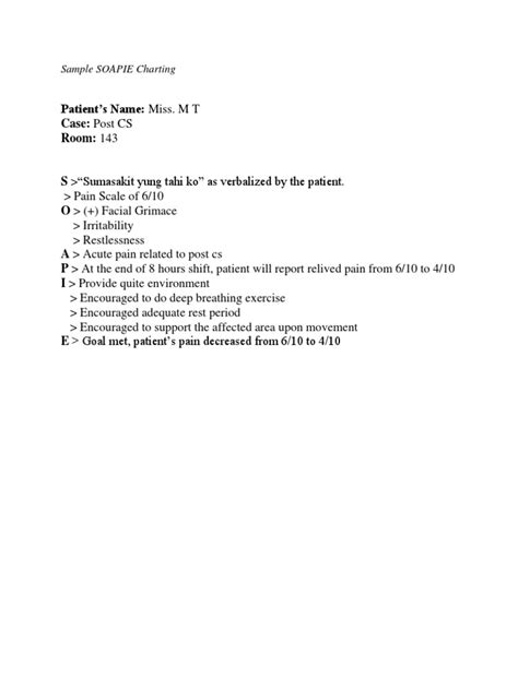 Sample Soapie Charting Pdf Clinical Medicine Diseases And Disorders
