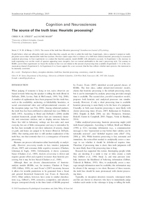 Pdf The Source Of The Truth Bias Heuristic Processing Chris N H