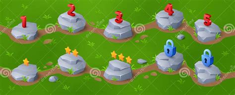 Game Level Indicator To Select On Map Ui Interface Stock Vector