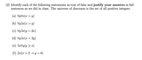 Solved 2 Identify Each Of The Following Statements As True