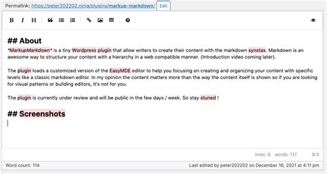 Markup Markdown Type Markdown Directly From The Wordpress Edit Screen Markup Markdown