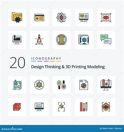 20 Design Thinking And D Printing Modeling Line Filled Color Icon Pack Like Box Scale Sign