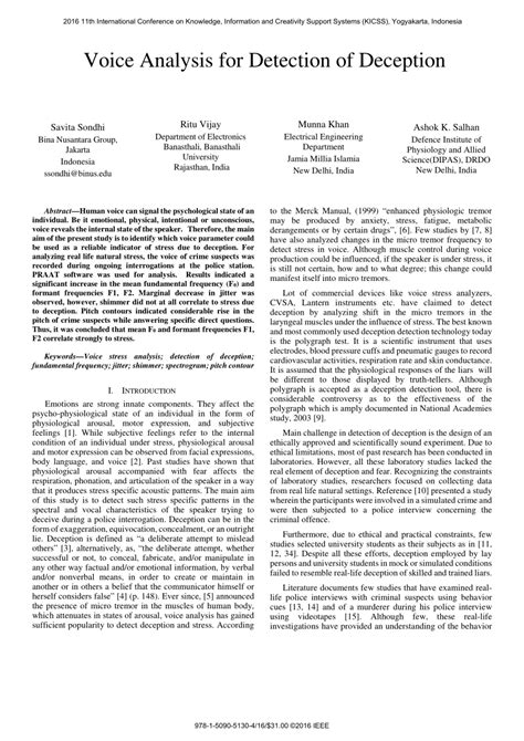 PDF Voice Analysis For Detection Of Deception