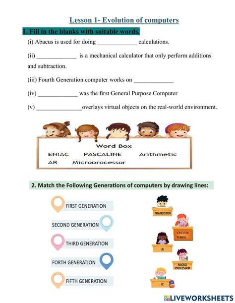 Evolution Of Computer Interactive Worksheet Word Boxes Computer