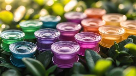 Colorful Round Objects On Green Leaves Premium Ai Generated Image