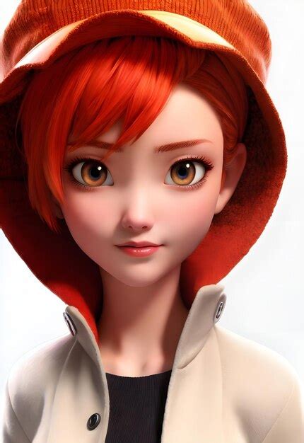 Premium Ai Image 3d Girl Character With Short Orange Hair Ai Generated