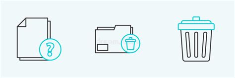 Set Line Trash Can Unknown Document And Delete Folder Icon Vector