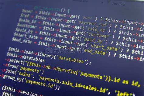 Modern Web Development Background Abstract Pieces Of Php Code Stock