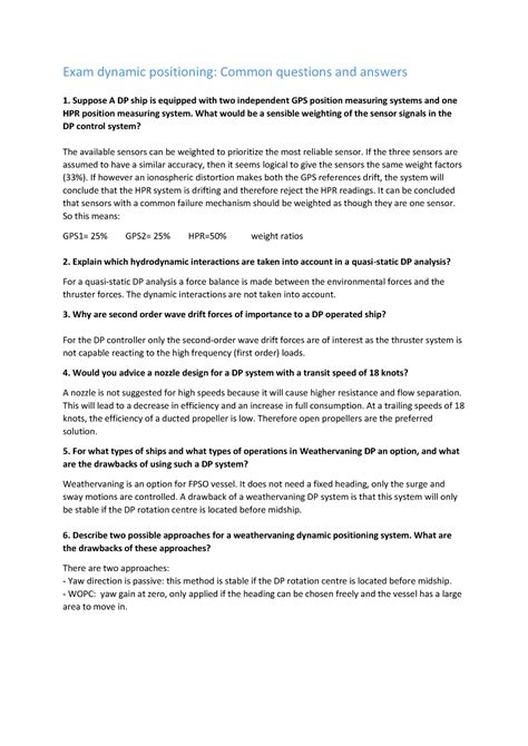 Exam Questions And Answers Dynamic Positioning Exam Dynamic
