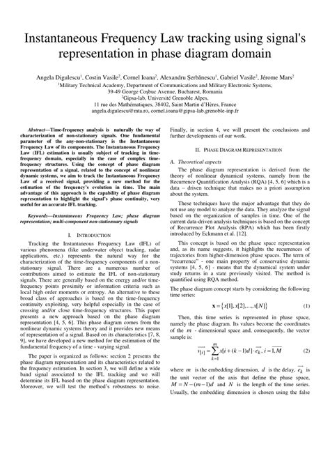 Pdf Instantaneous Frequency Law Tracking Using Signals Representation In Phase Diagram Domain