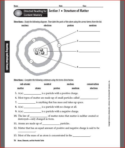 Subatomic Particles Worksheet Answers Unit 4 Section 1 Atoms And Free