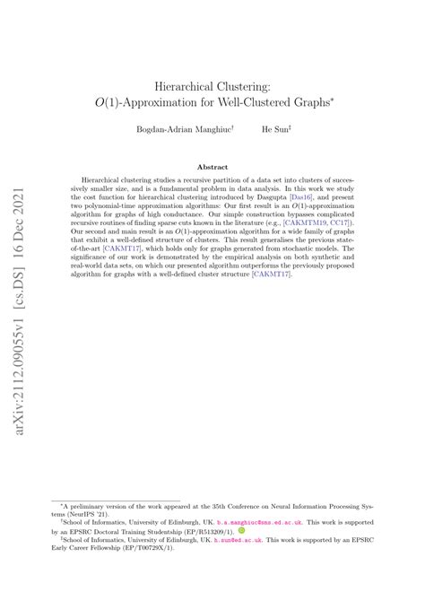 Pdf Hierarchical Clustering O1 Approximation For Well Clustered