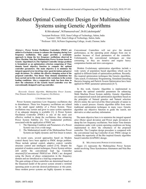 Pdf Robust Optimal Controller Design For Multimachine Systems Using Genetic Algorithms