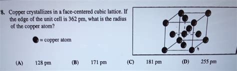 Solved Copper Crystallizes In A Face Centered Cubic Chegg
