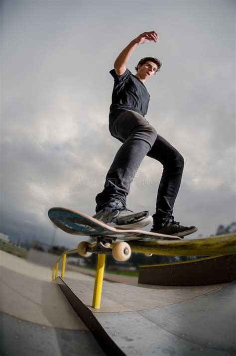 Skateboarder On Rail Stock Image Image Of Adolescence 34791581