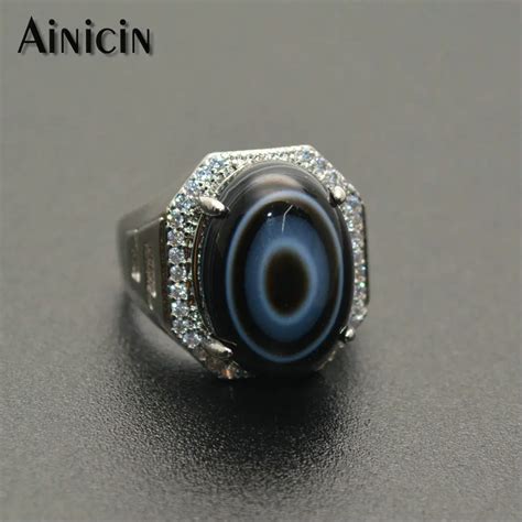 Натуральный глаз черный ДЗИ агат регулируемое кольцо горный хрусталь ...