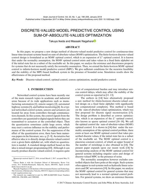 PDF Discrete Valued Model Predictive Control Using Sum Of Absolute