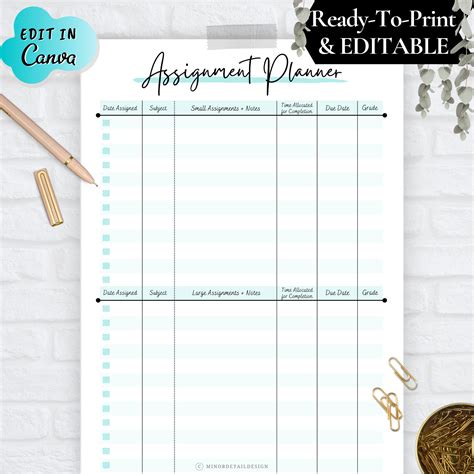 Editable Assignment Tracker Printable Homeschool Assignment Tracker