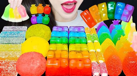 Asmr Rainbow Desserts Kohakuto Frozen Nik L Nip Wax Popping Boba Jelly Rice Cake Mukbang Youtube
